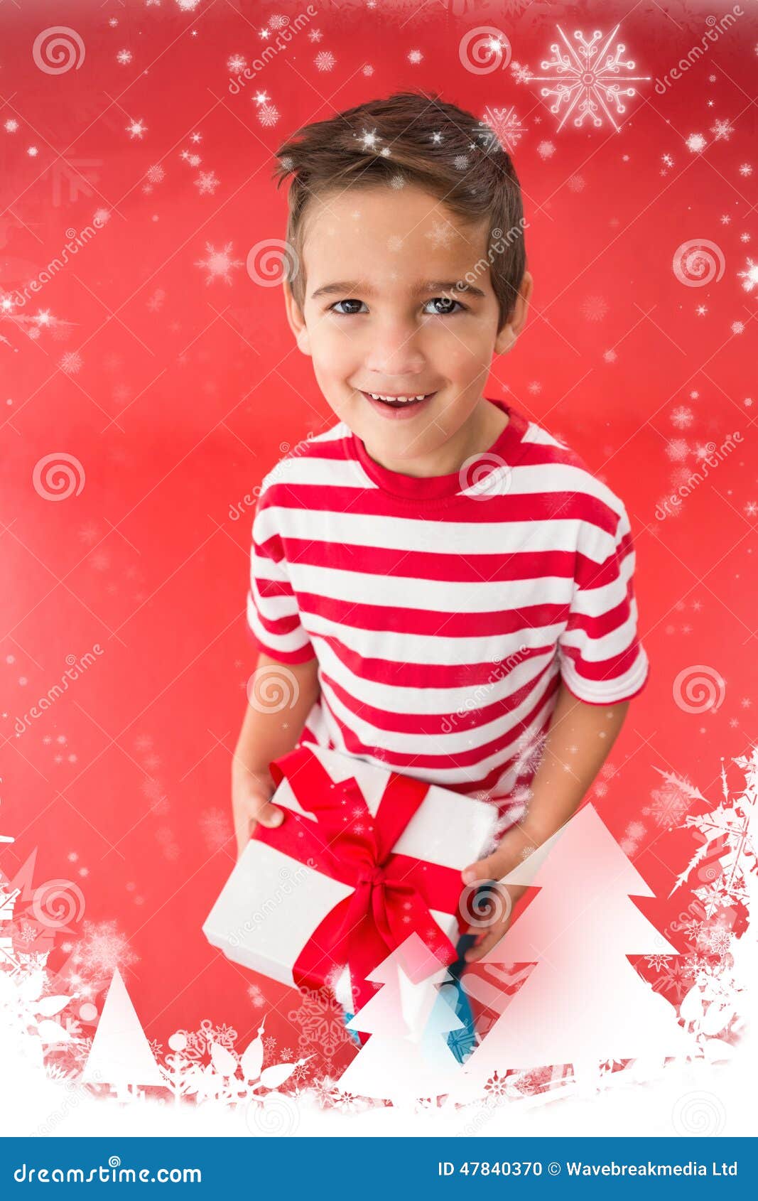Composite Image of Festive Little Boy Holding a Gift Stock Illustration ...