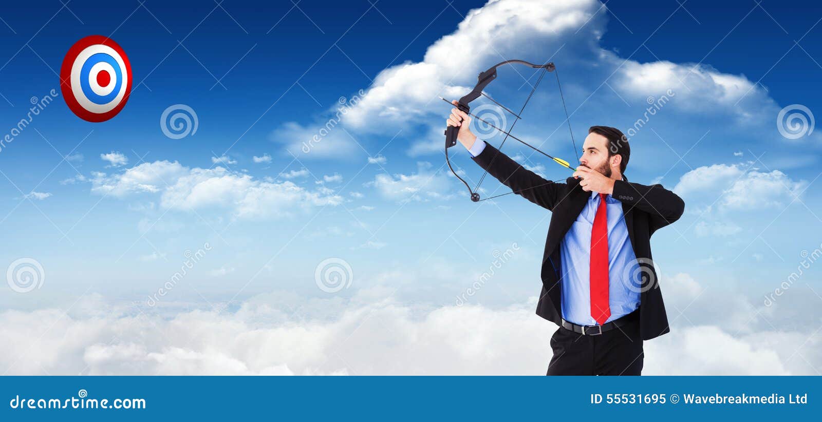 Composite Image of Focused Businessman Shooting a Bow and Arrow Stock ...
