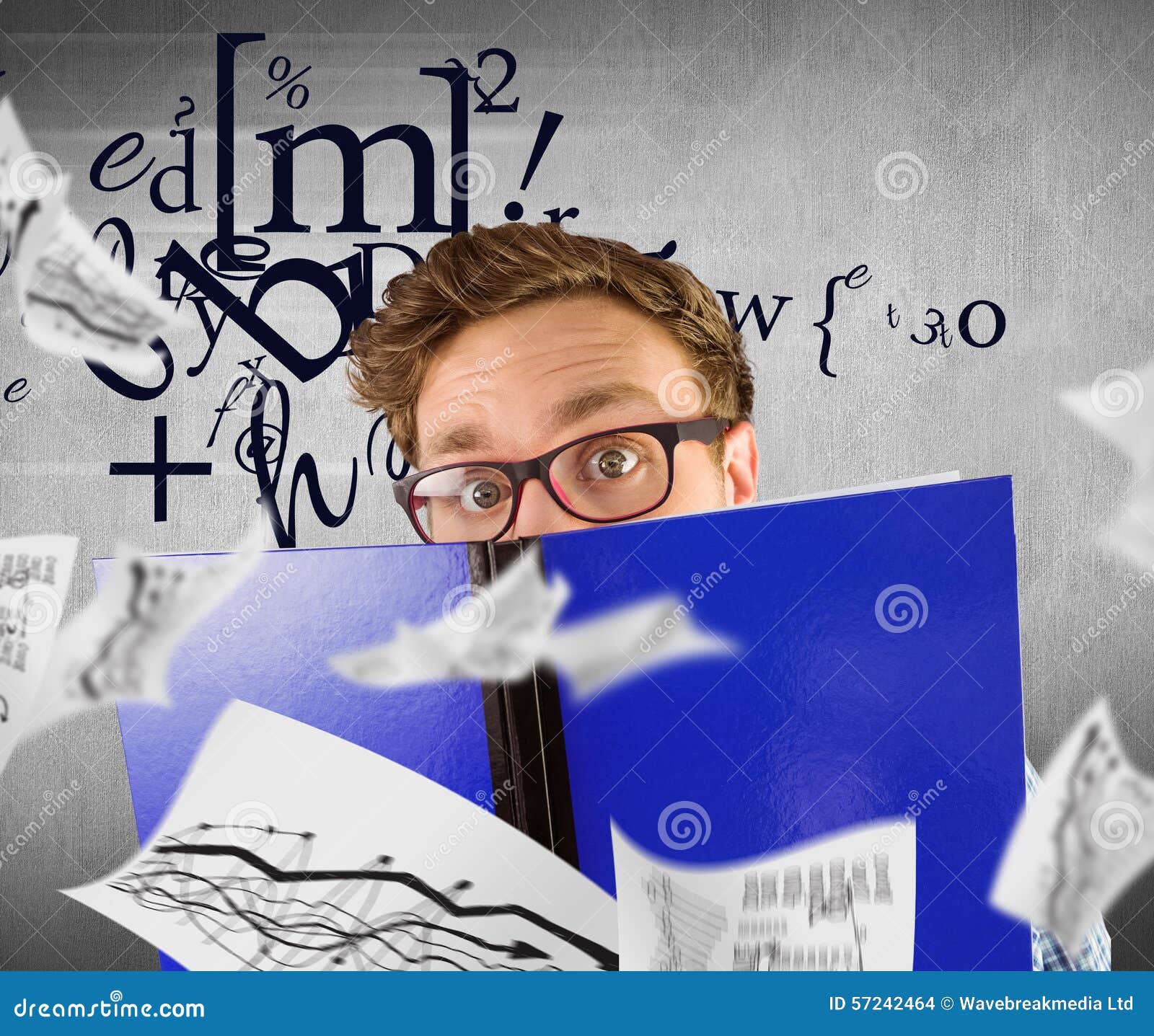 Composite Image of Geeky Student Reading a Book Stock Photo - Image of ...