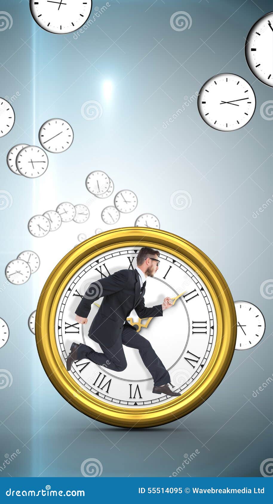 Composite Image of Geeky Young Businessman Running Mid Air Stock Image ...