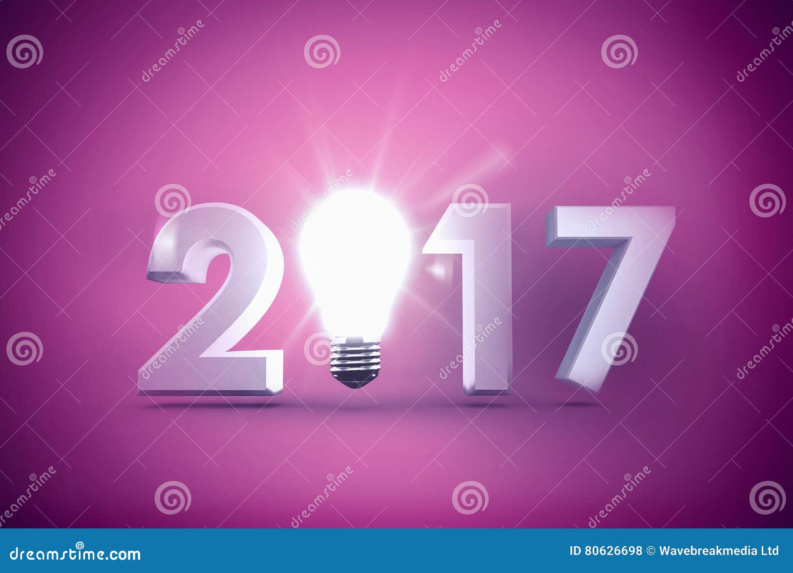 Composite Image of 2017 with Glowing Light Bulb Over White Background ...