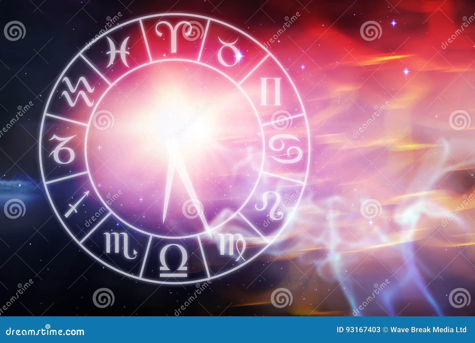 Composite Image of Graphic Image of Clock with Various Zodiac Signs ...