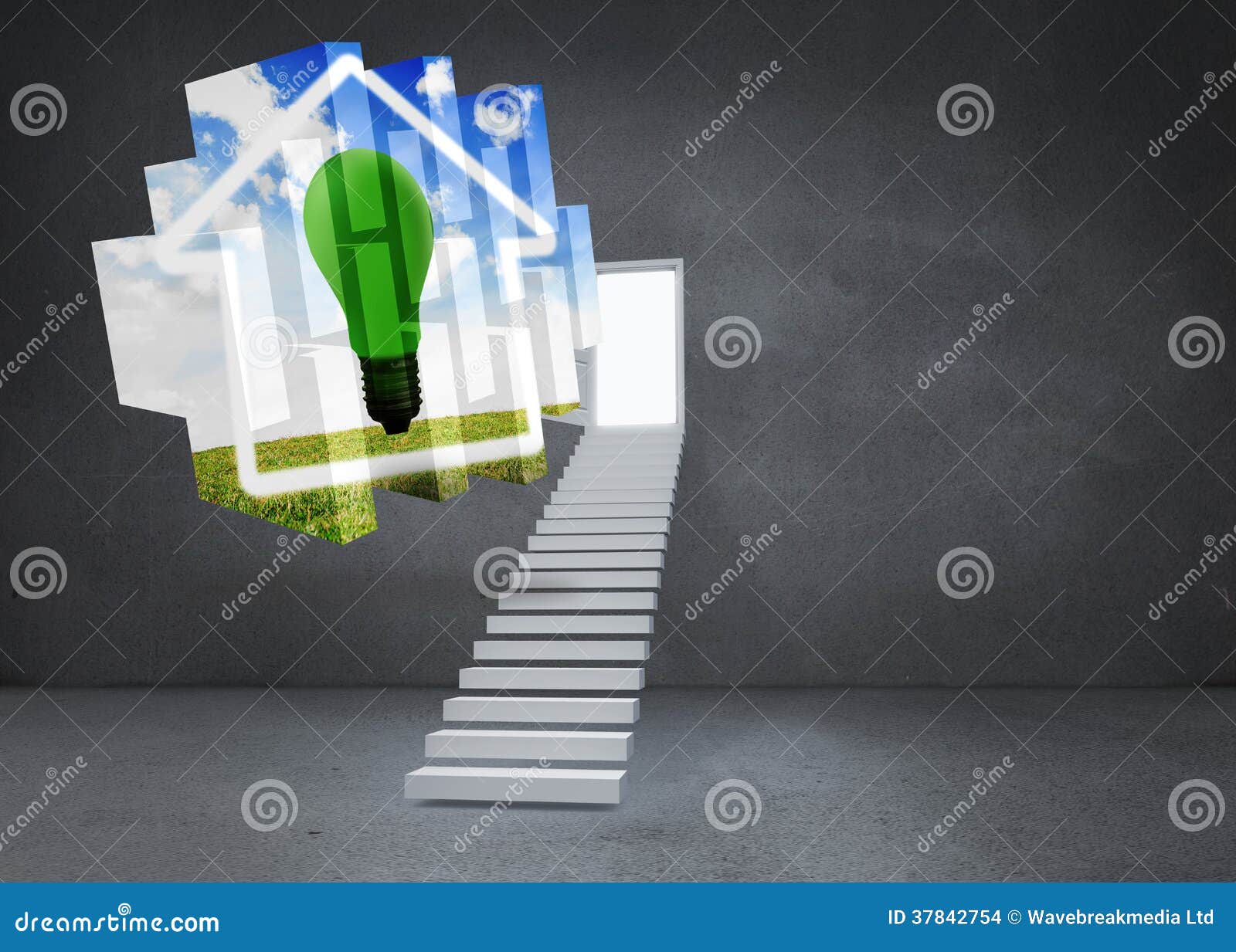 Composite Image of Green Light Bulb on Abstract Screen Stock ...