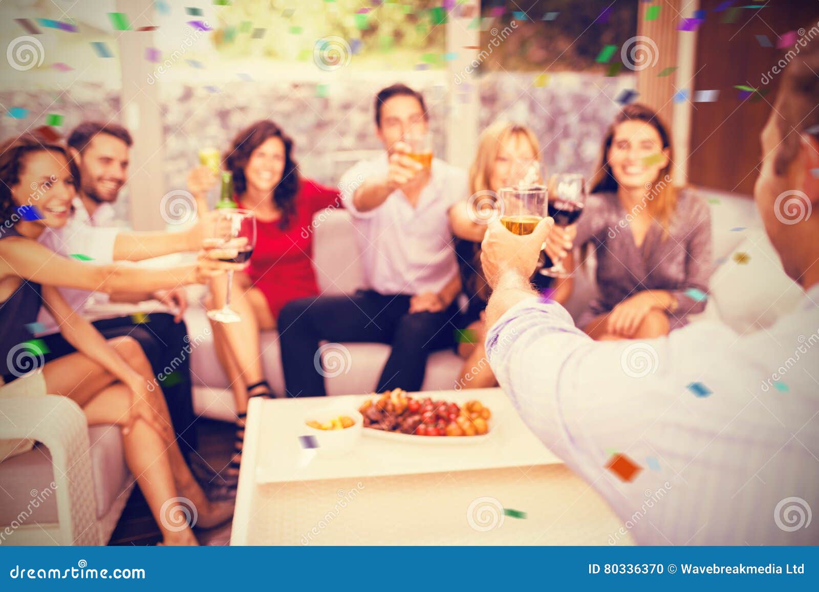 Composite Image Of Group Of Friends Toasting Cocktail Drinks Stock