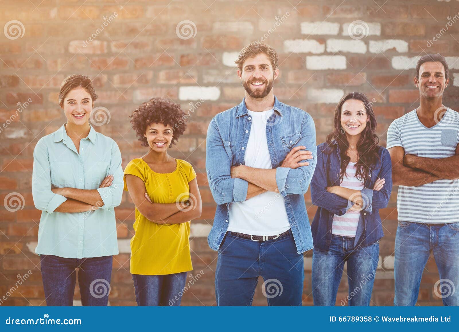Composite Image of Group Portrait of Happy Young Colleagues Stock Photo ...