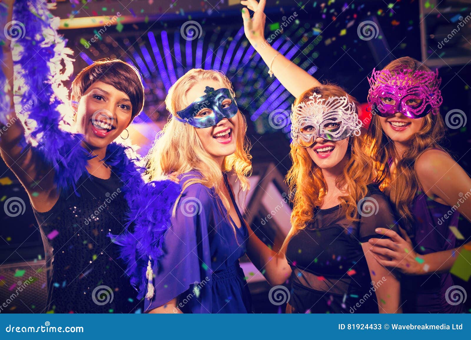 Composite Image of Group of Smiling Friends Dancing on Dance Floor ...