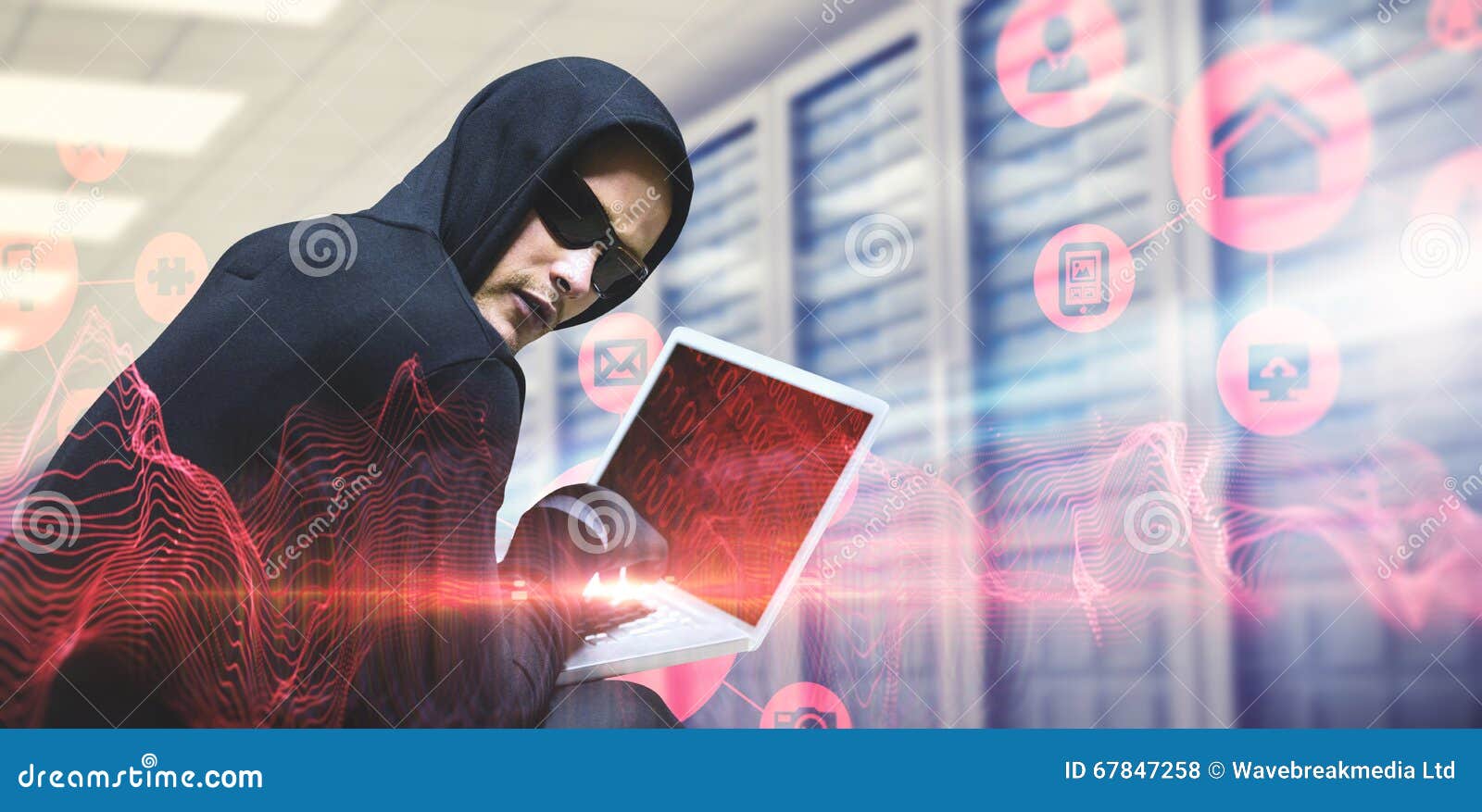 Composite Image of Hacker Using Laptop To Steal Identity Stock Photo ...