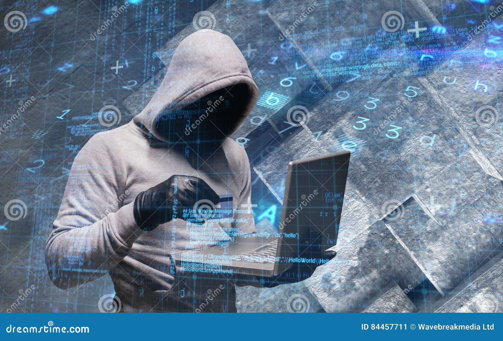 Composite Image of Hacker Using Laptop To Steal Identity Stock Image ...