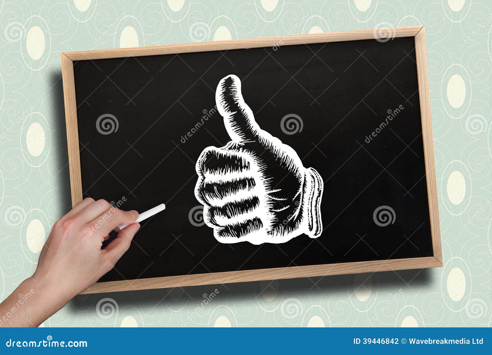 Composite Image of Hand Drawing Thumbs Up with Chalk Stock Photo ...