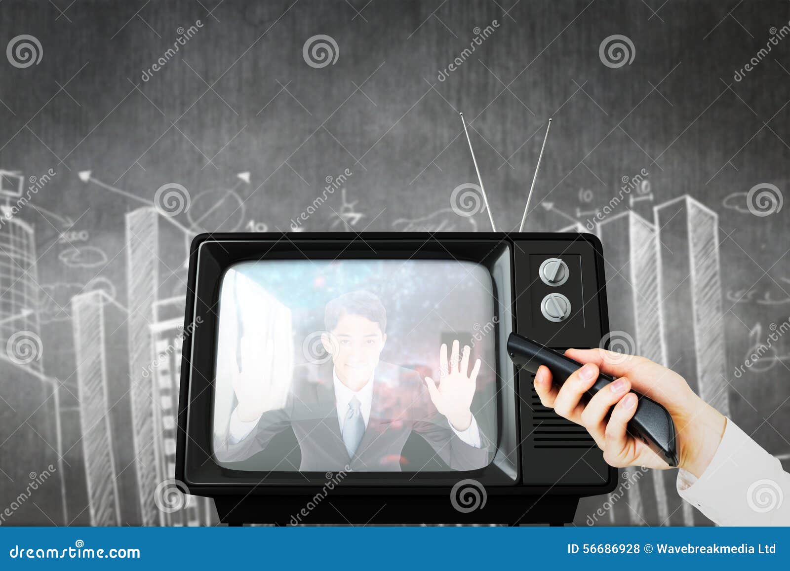 Composite Image of Hand Using Remote Control Stock Photo - Image of ...