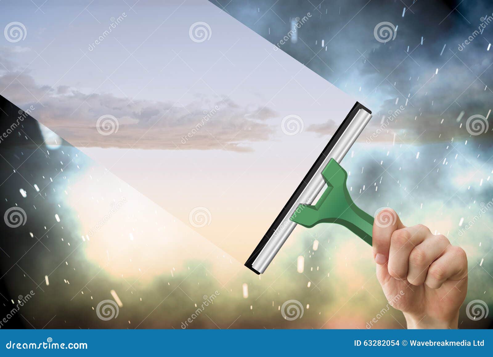 Composite Image of Hand Using Wiper Stock Photo - Image of clouds ...