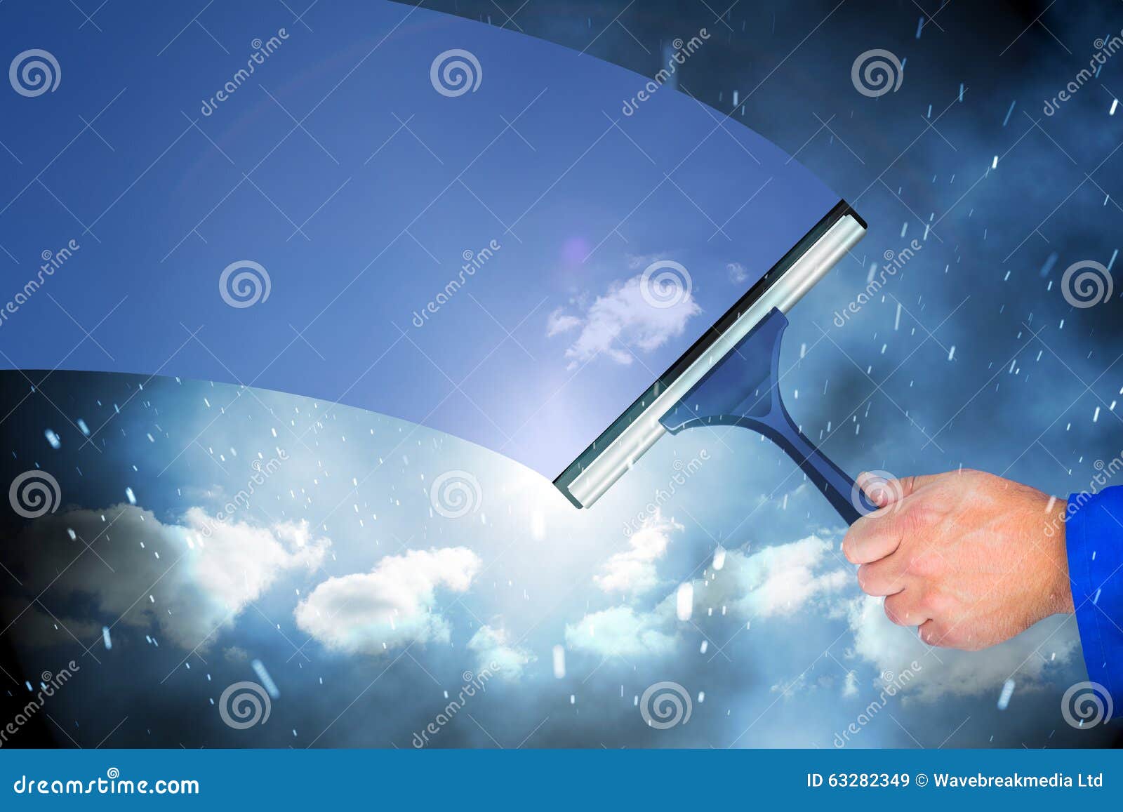 Composite Image of Hand Using Wiper Stock Image - Image of snowing ...