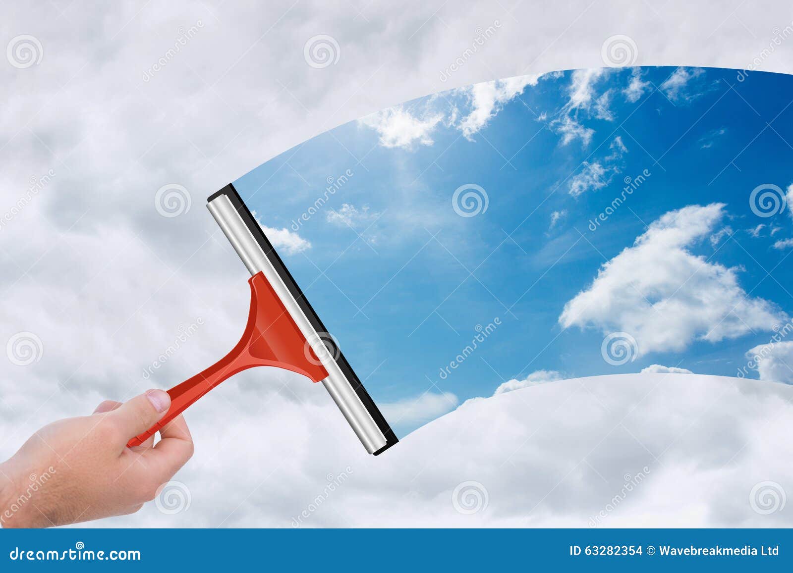 Composite Image of Hand Using Wiper Stock Photo - Image of clouds ...