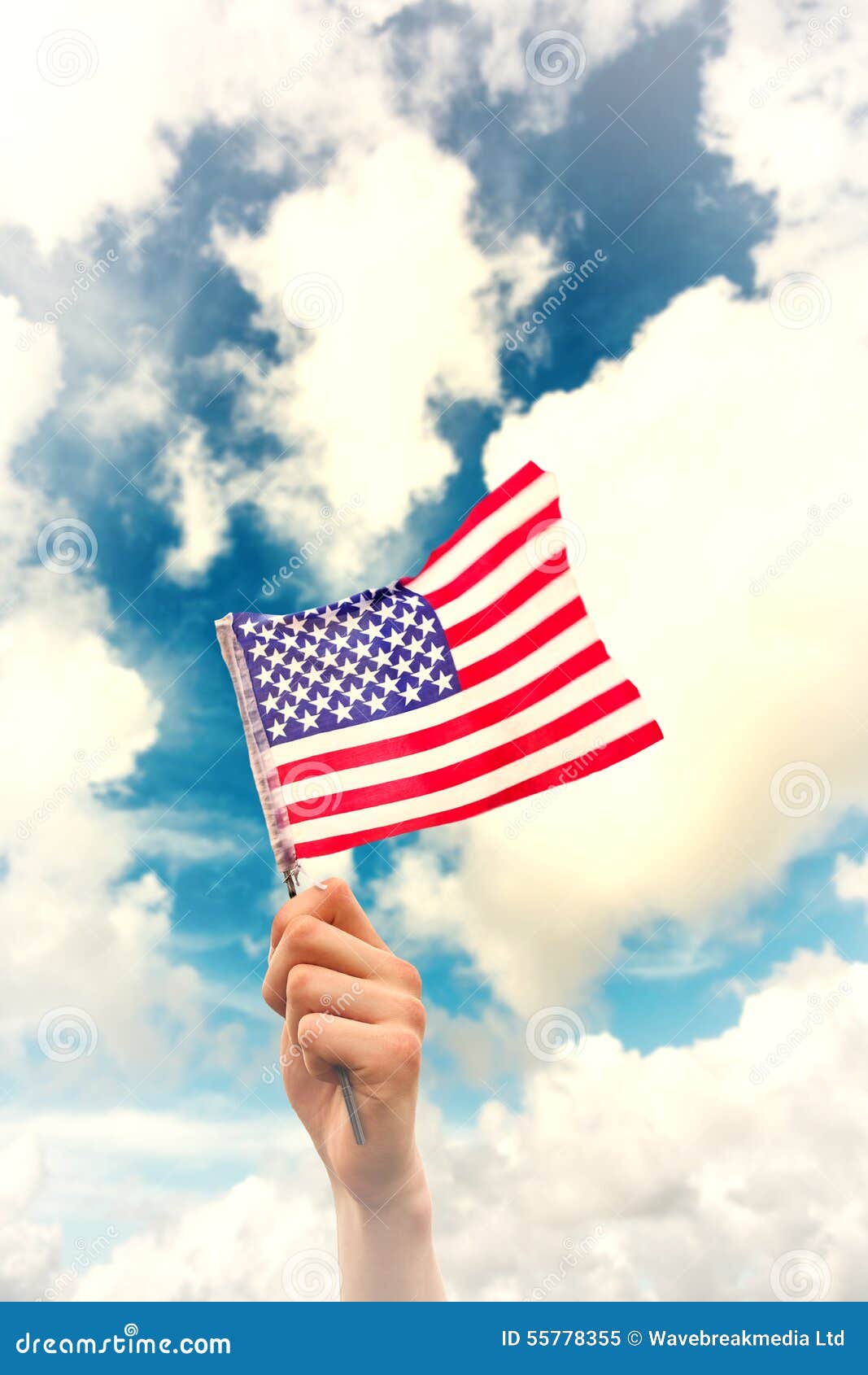 Composite Image of Hand Waving American Flag Stock Image - Image of ...