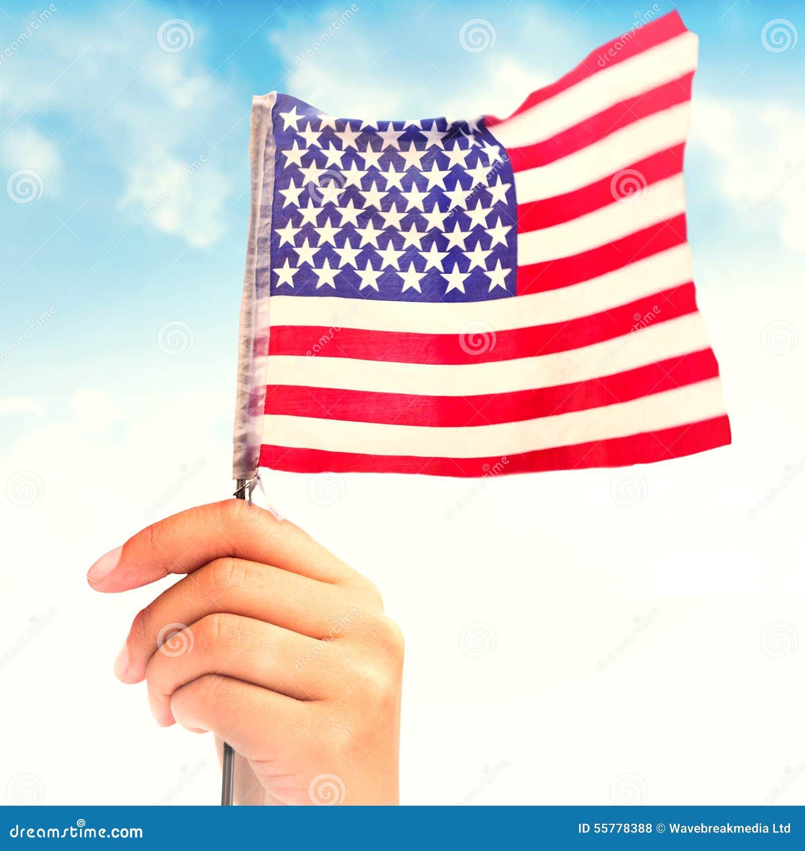 Composite Image of Hand Waving American Flag Stock Photo - Image of ...