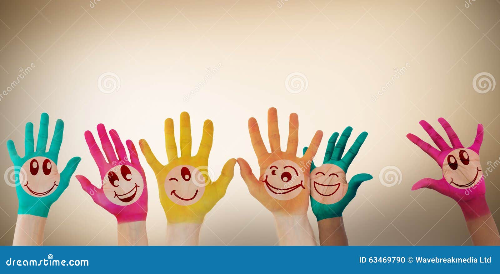 Composite Image of Hands with Colourful Smiley Faces Stock Photo ...