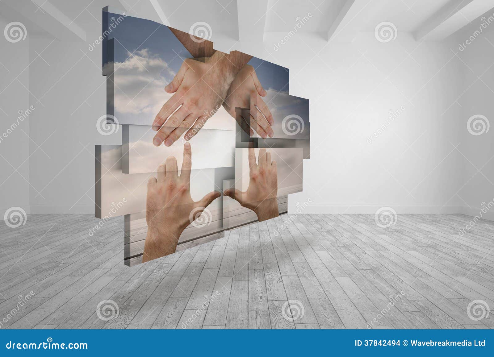 Composite Image of Hands Making a House on Abstract Screen Stock Photo ...