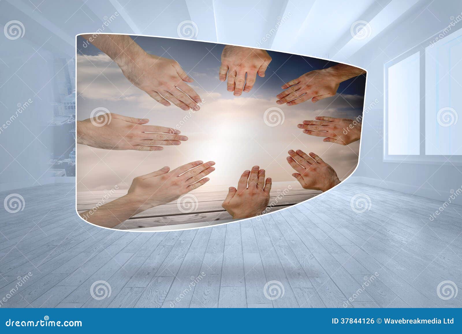 Composite Image of Hands Together on Abstract Screen Stock Photo ...