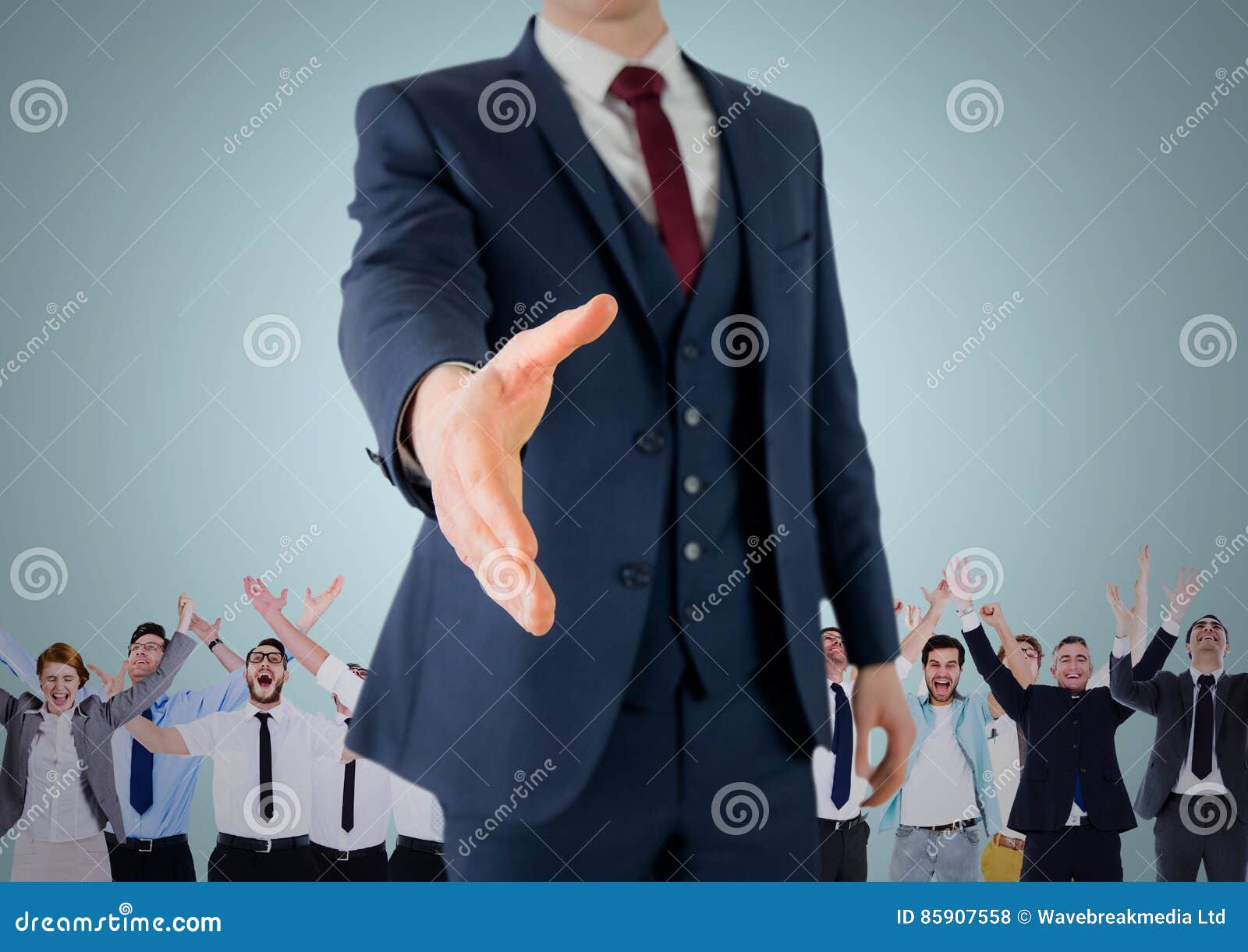 Composite Image of Handshake in Front of Business People with Blue ...