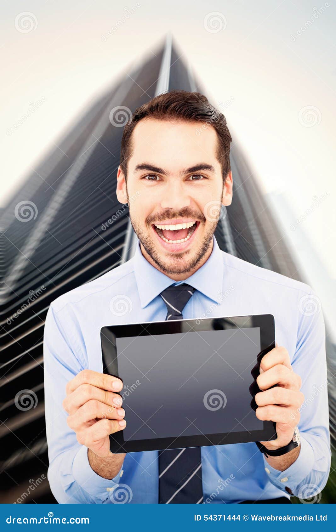 Composite Image of Happy Businessman Showing His Tablet Pc Stock Photo ...