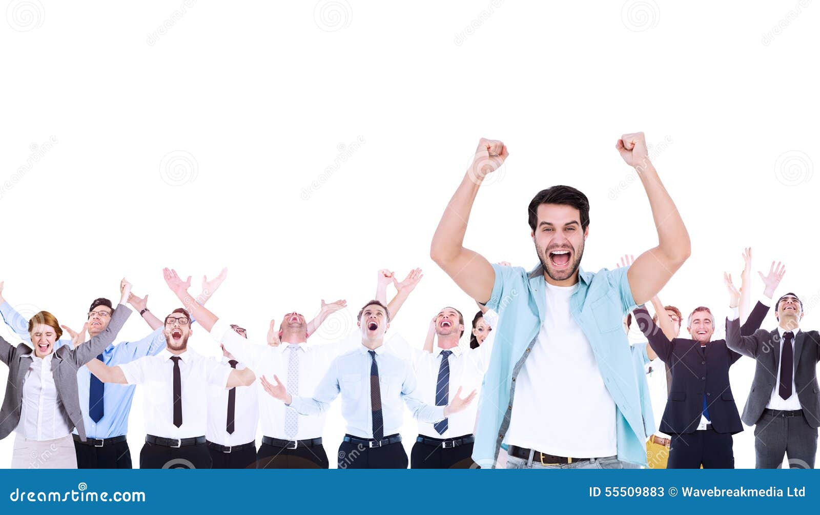 Composite Image of Happy Casual Man Cheering at Camera Stock Image ...