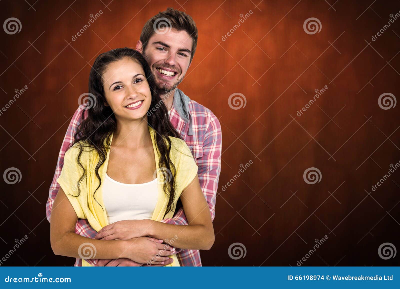 Composite Image of Happy Couple Hugging and Looking at Camera Stock ...