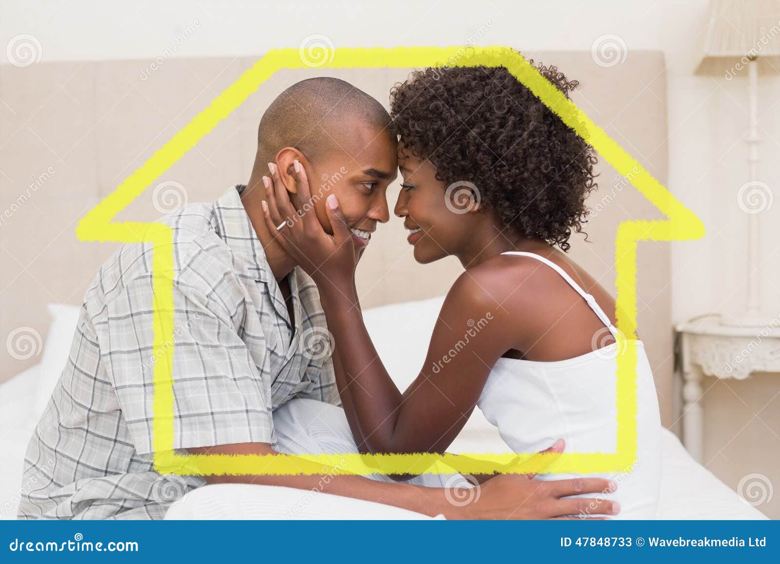 Composite Image of Happy Couple Showing Affection on Bed Stock ...