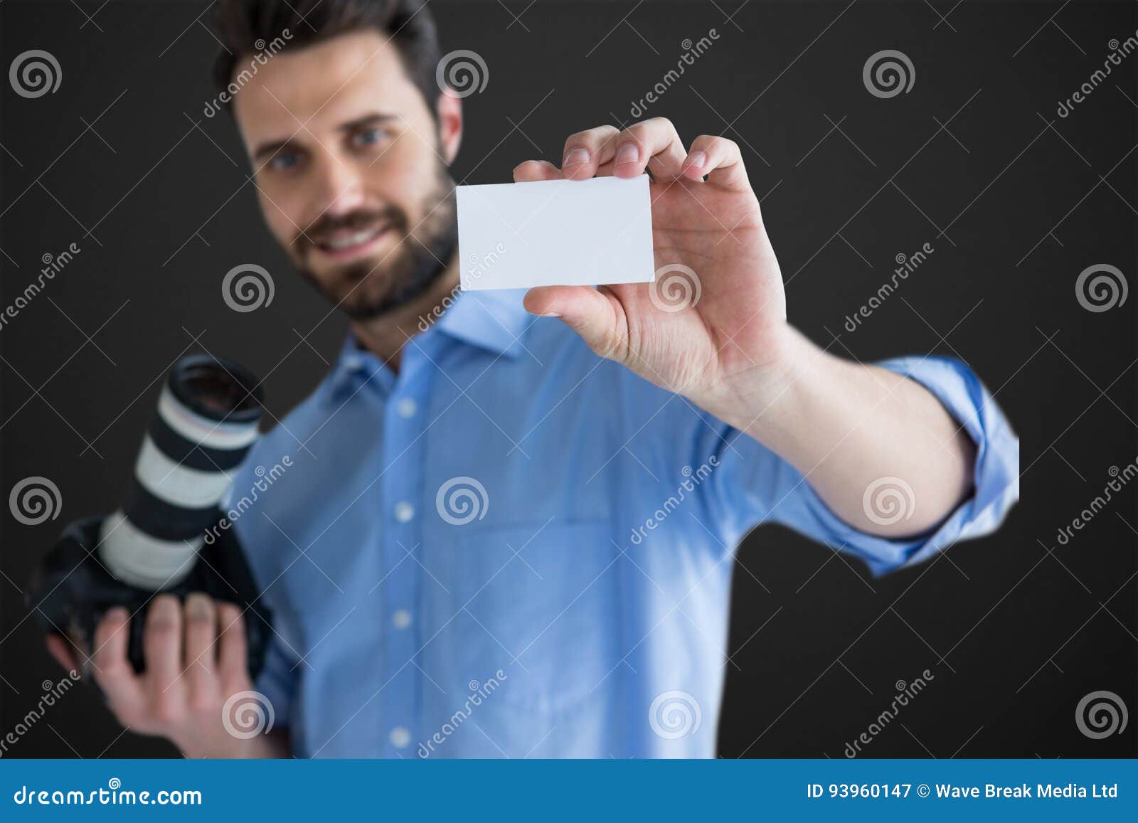 Composite Image of Happy Man Showing Identity Card while Holding Camera ...