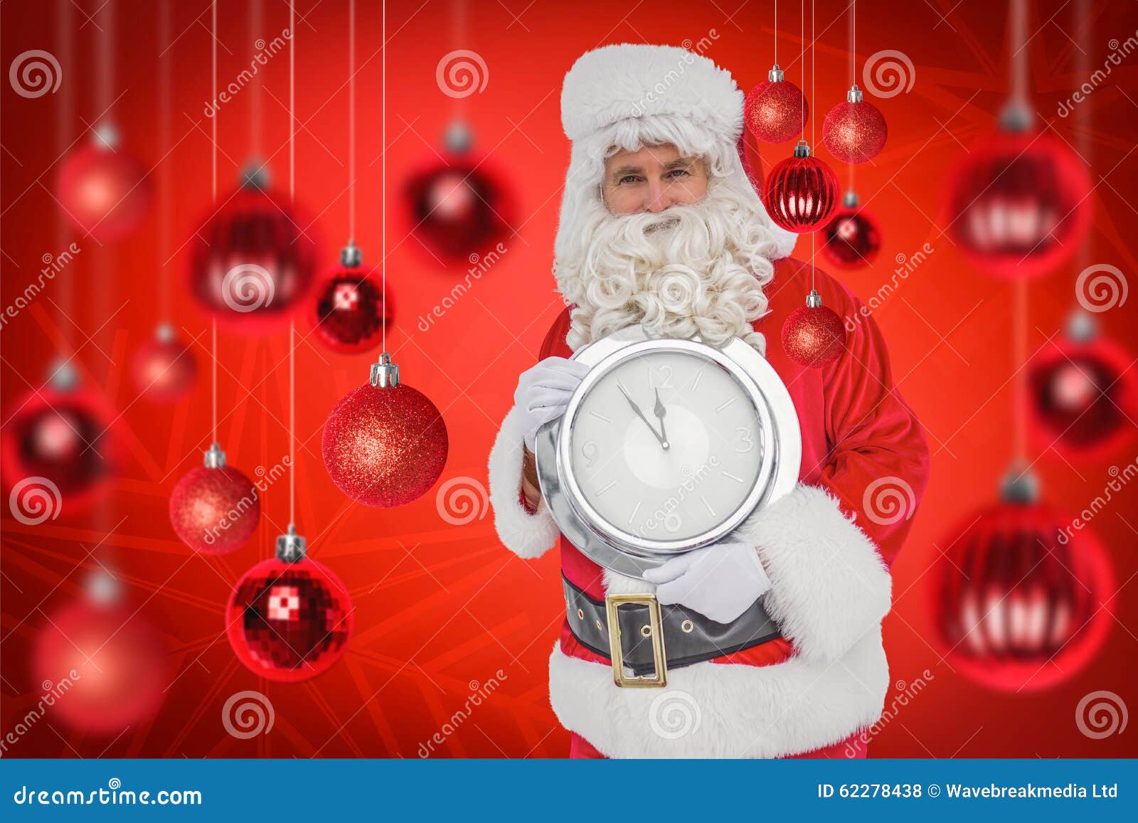 Composite Image of Happy Santa Holding a Clock Stock Photo - Image of ...