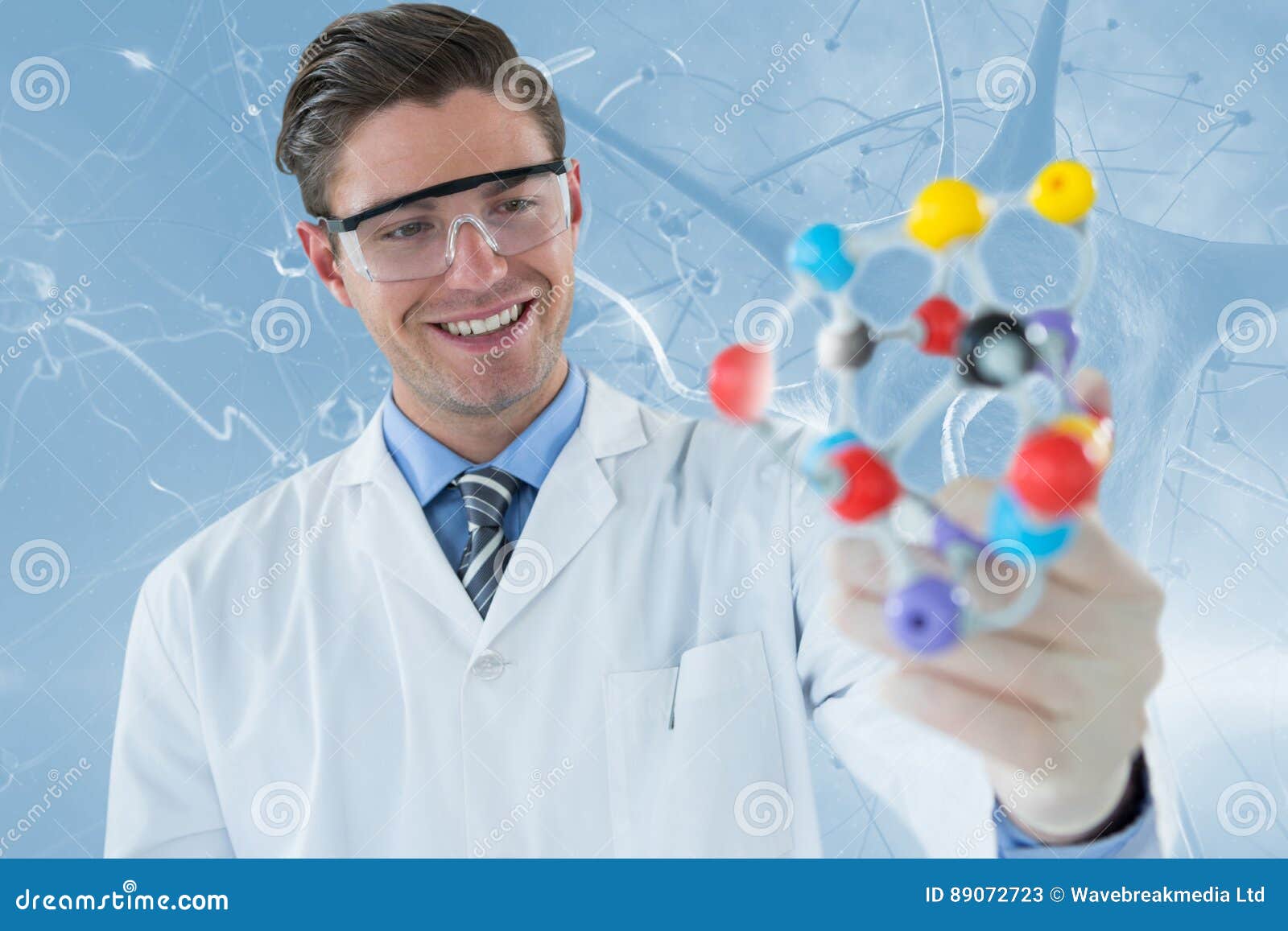 Composite Image of Happy Scientist Experimenting Molecule Structure 3d ...