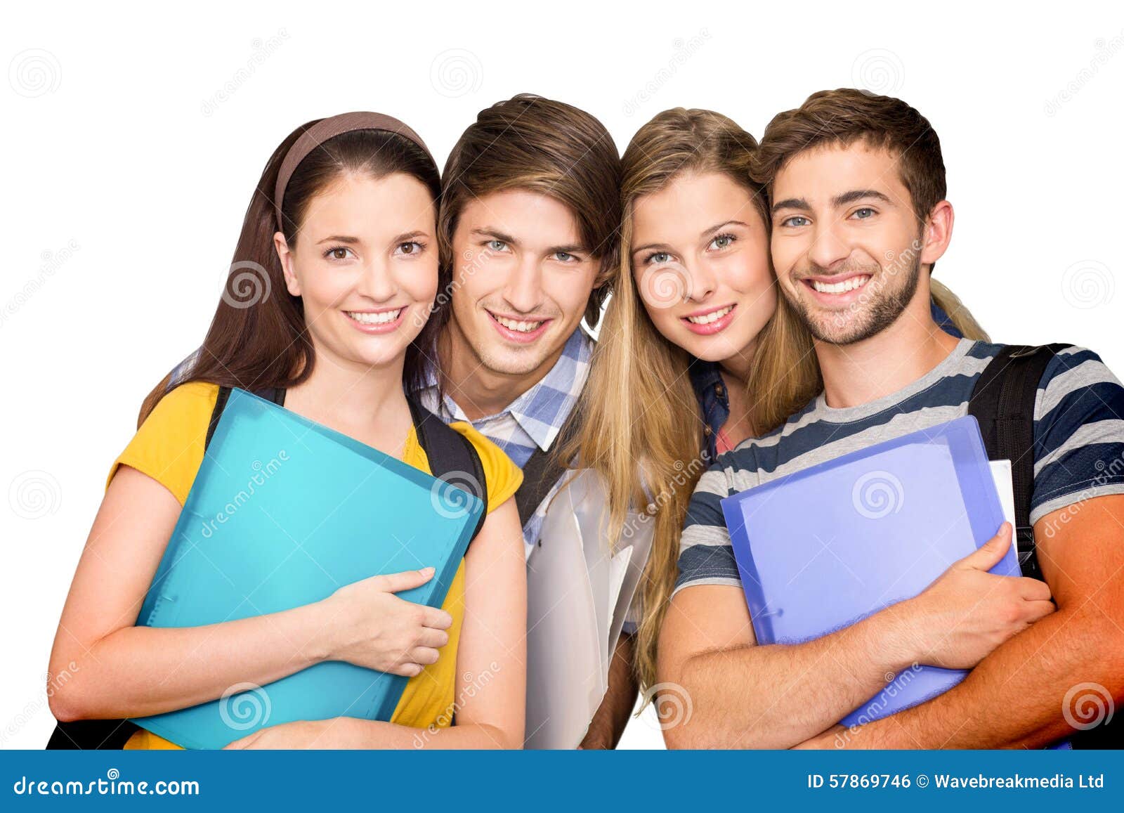 Composite Image of Happy Students Holding Folders at College Corridor ...