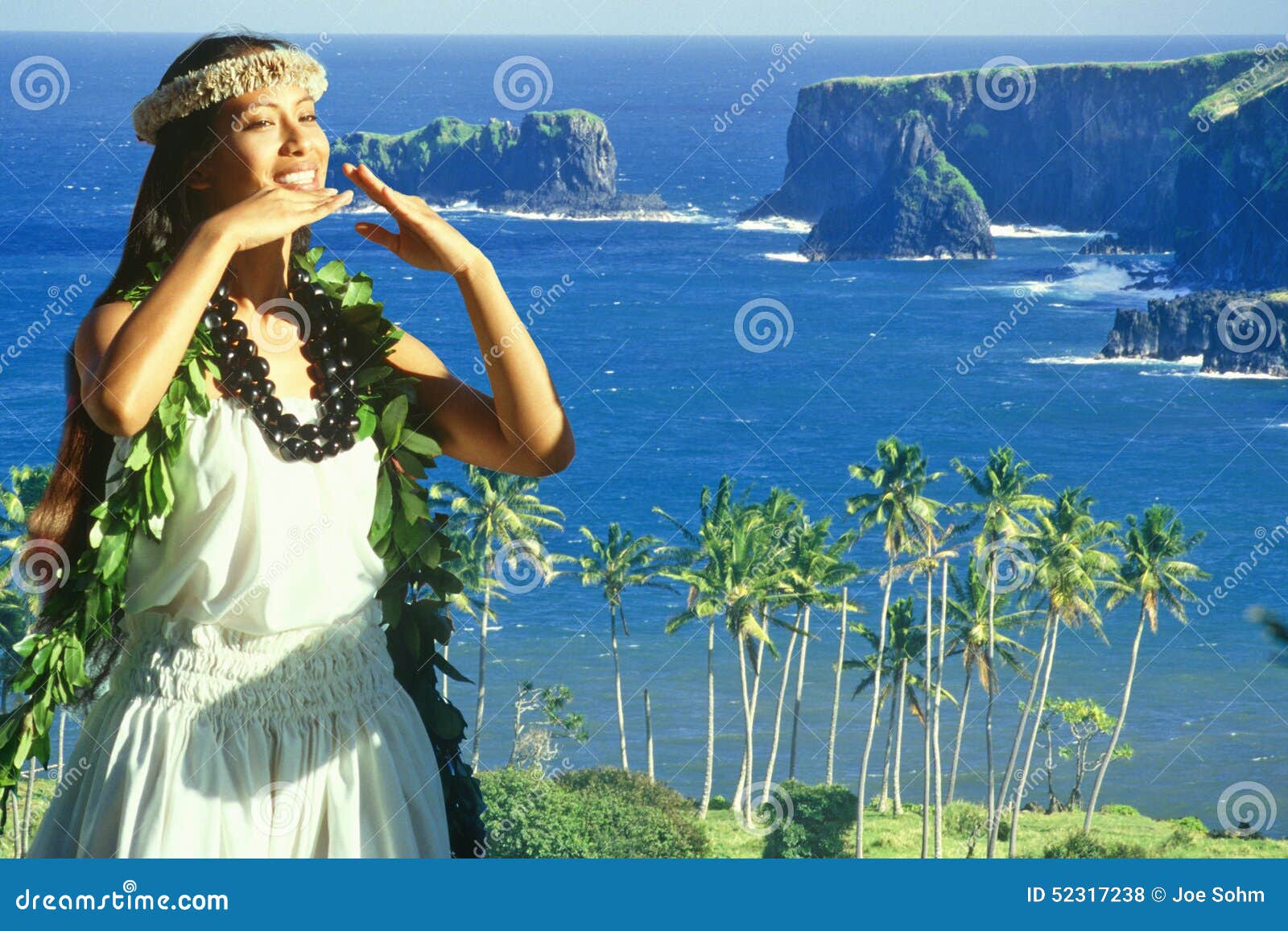 Composite Image of Hawaiian Native Dancer and Coastline in Hawaii ...