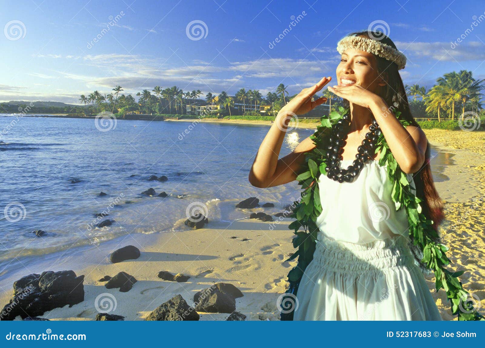 Composite Image of Hawaiian Native Dancer and Coastline in Hawaii ...