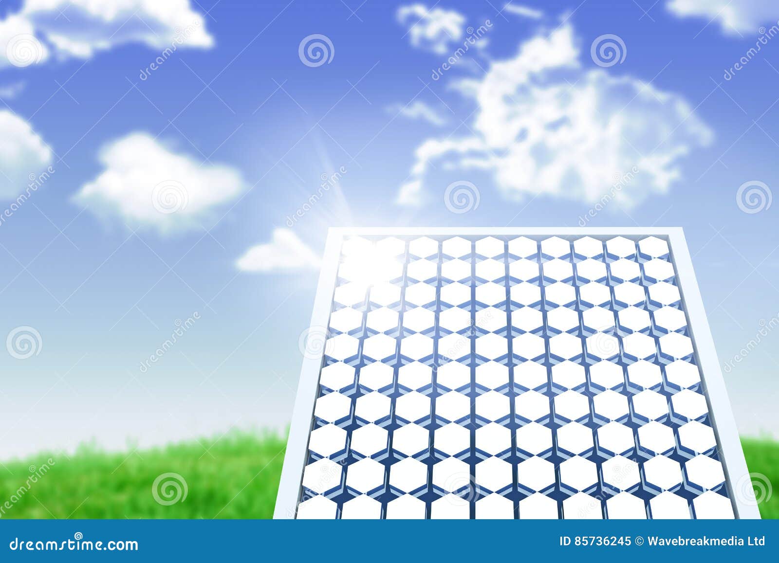 Composite Image of Hexagon Solar Panel Equipment Against Landscape ...