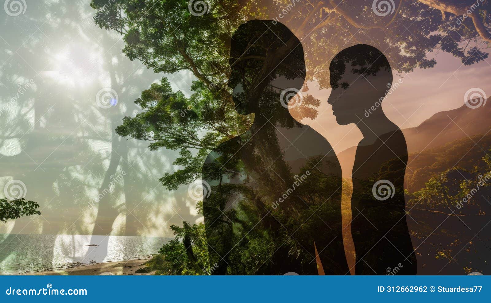 Composite Image of Human and Nature Stock Photo - Image of silhouette ...