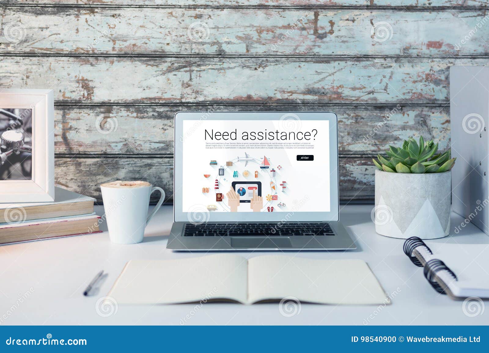 Composite Image of Icons with Need Assistance Text Stock Photo - Image ...