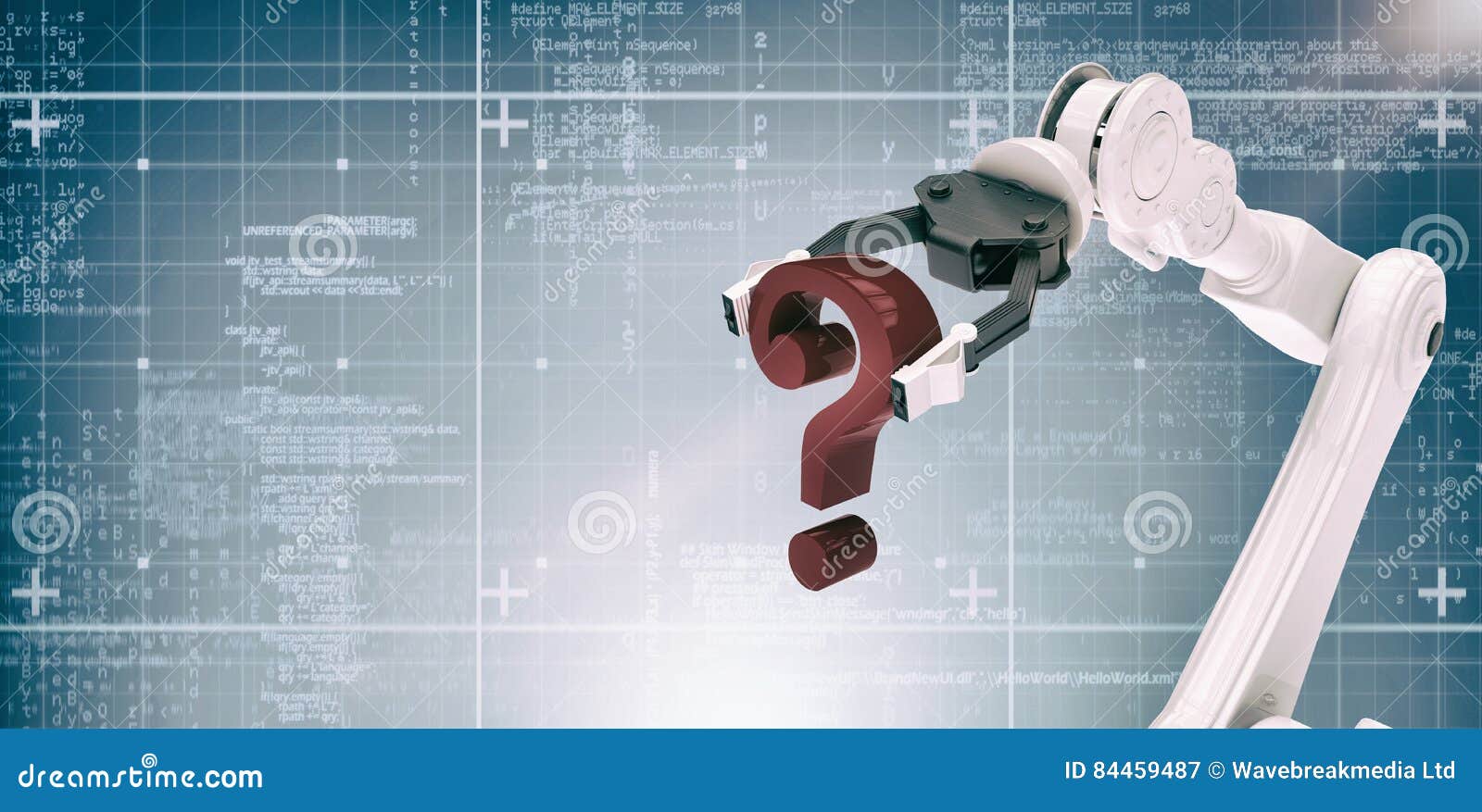 Composite Image of Image of Robotic Arm Holding Question Mark 3d Stock ...