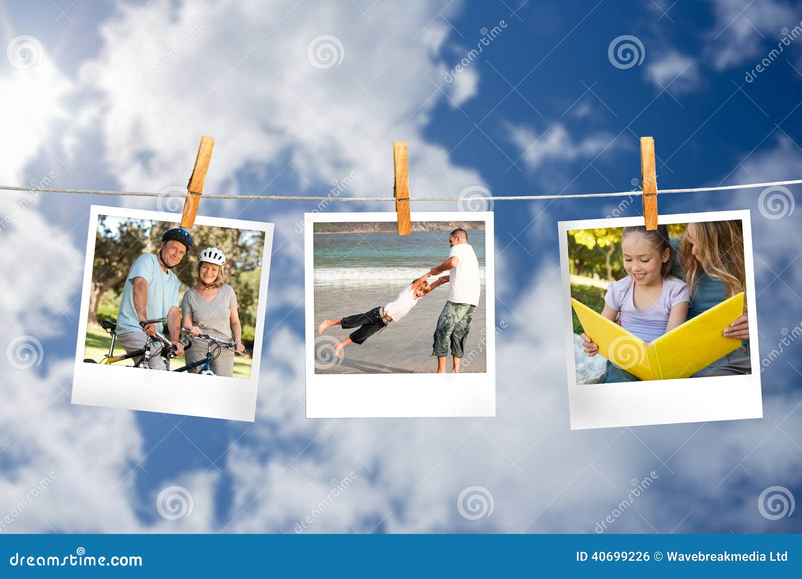 Composite Image of Instant Photos Hanging on a Line Stock Photo - Image ...