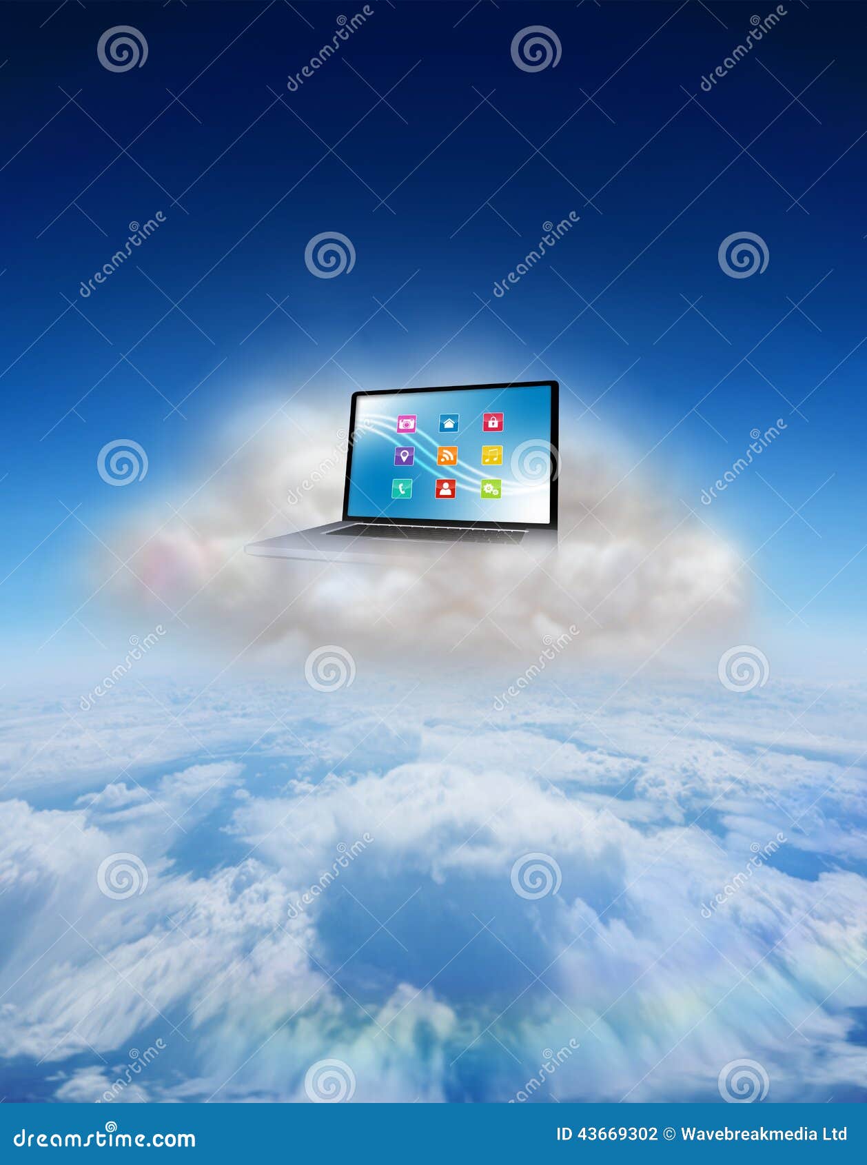 Composite Image of Laptop on Floating Cloud Stock Illustration ...