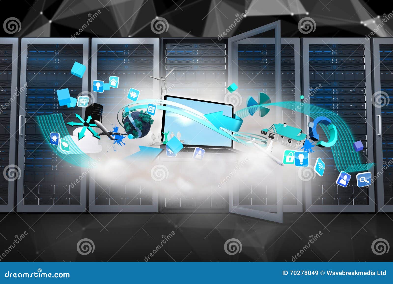 Composite Image of Laptop on Floating Cloud with Apps Stock ...