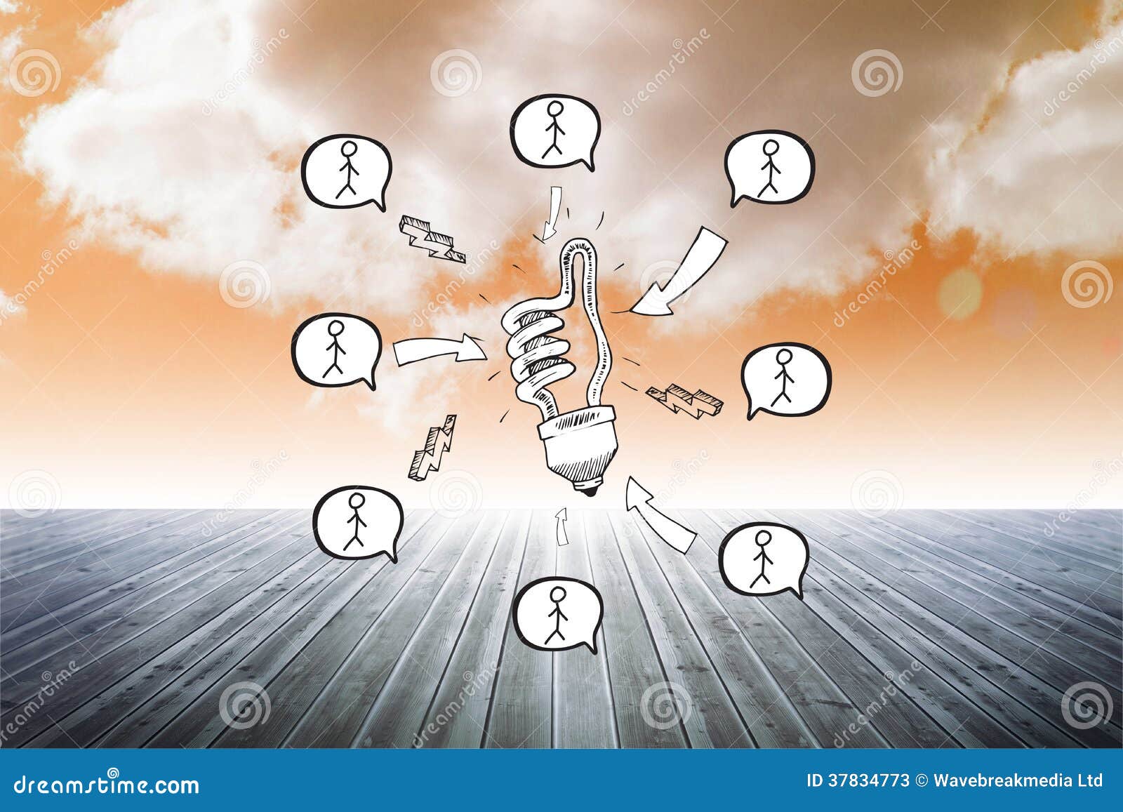 Composite Image of Light Bulb Doodle with Stick Figures Stock Image ...