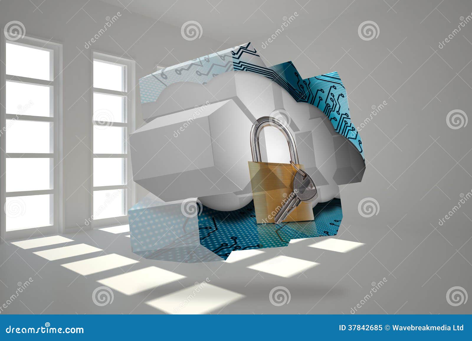 Composite Image of Lock and Key on Abstract Screen Stock Illustration ...