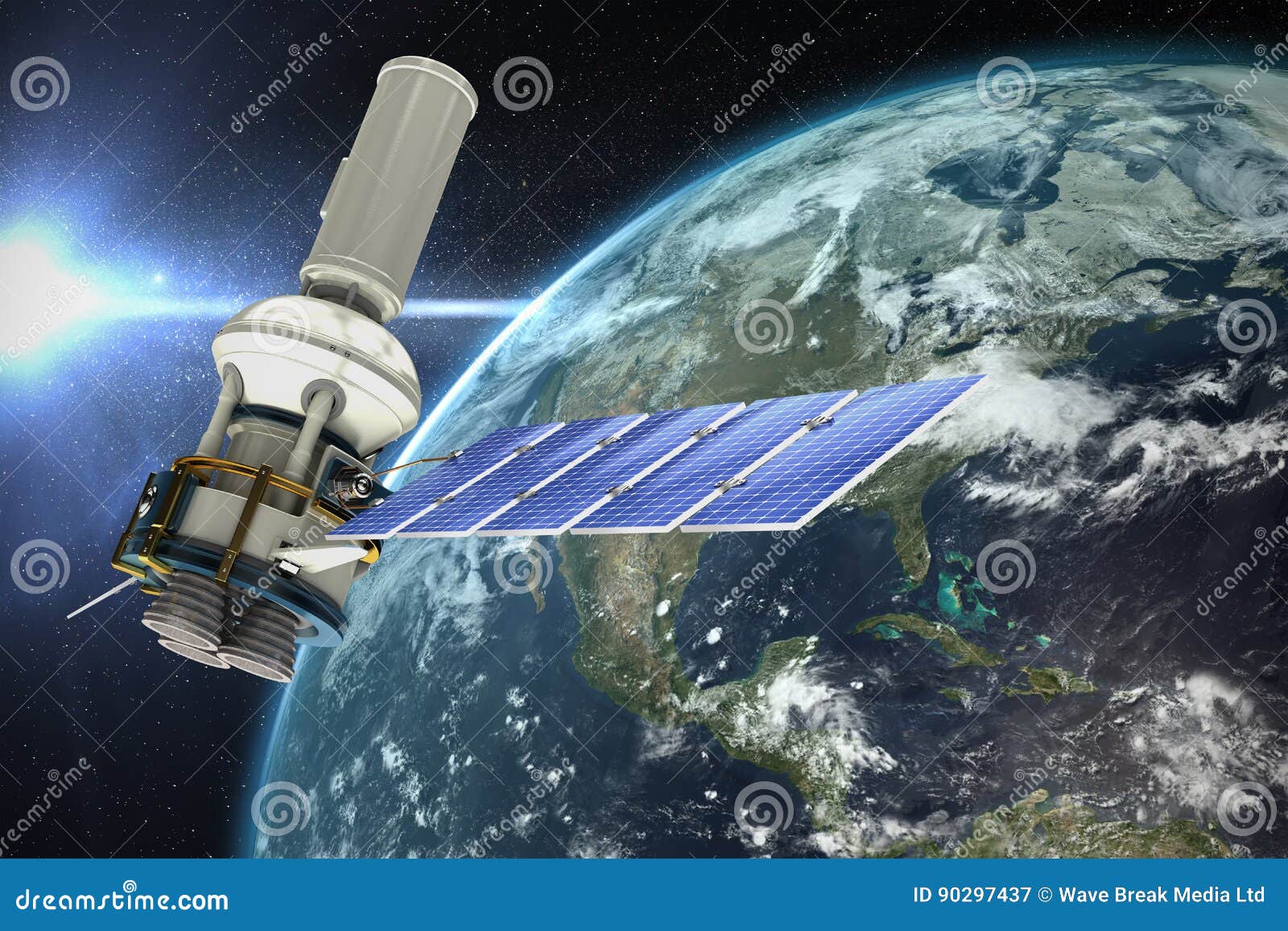 Composite Image of Low Angle View OfÂ 3d Modern Solar Power Satellite ...