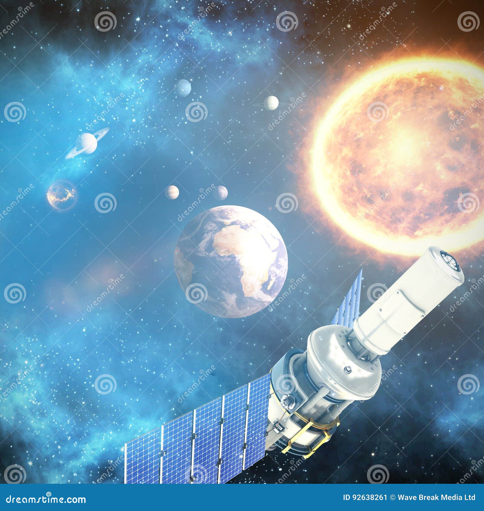 Composite Image of Low Angle View OfÂ 3d Modern Solar Satellite Stock ...