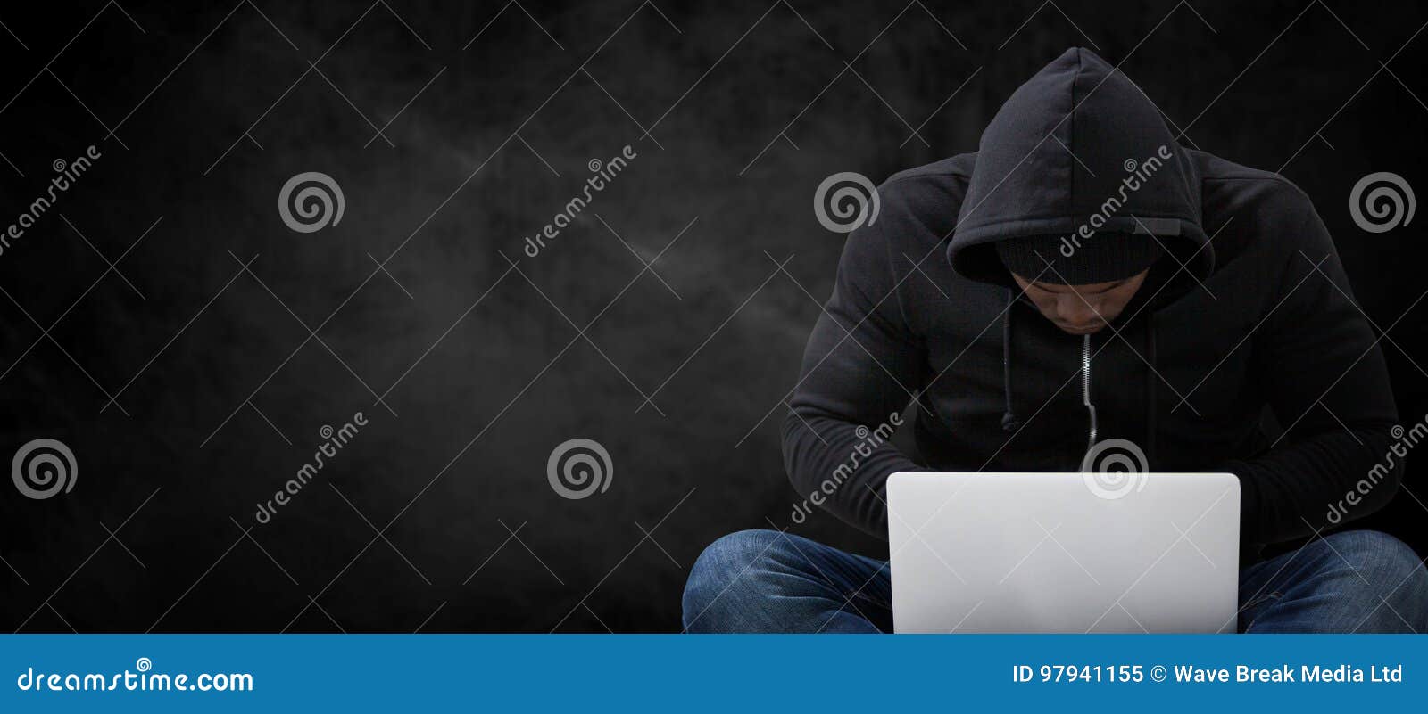 Composite Image of Male Hacker Using Laptop while Sitting Stock Image ...