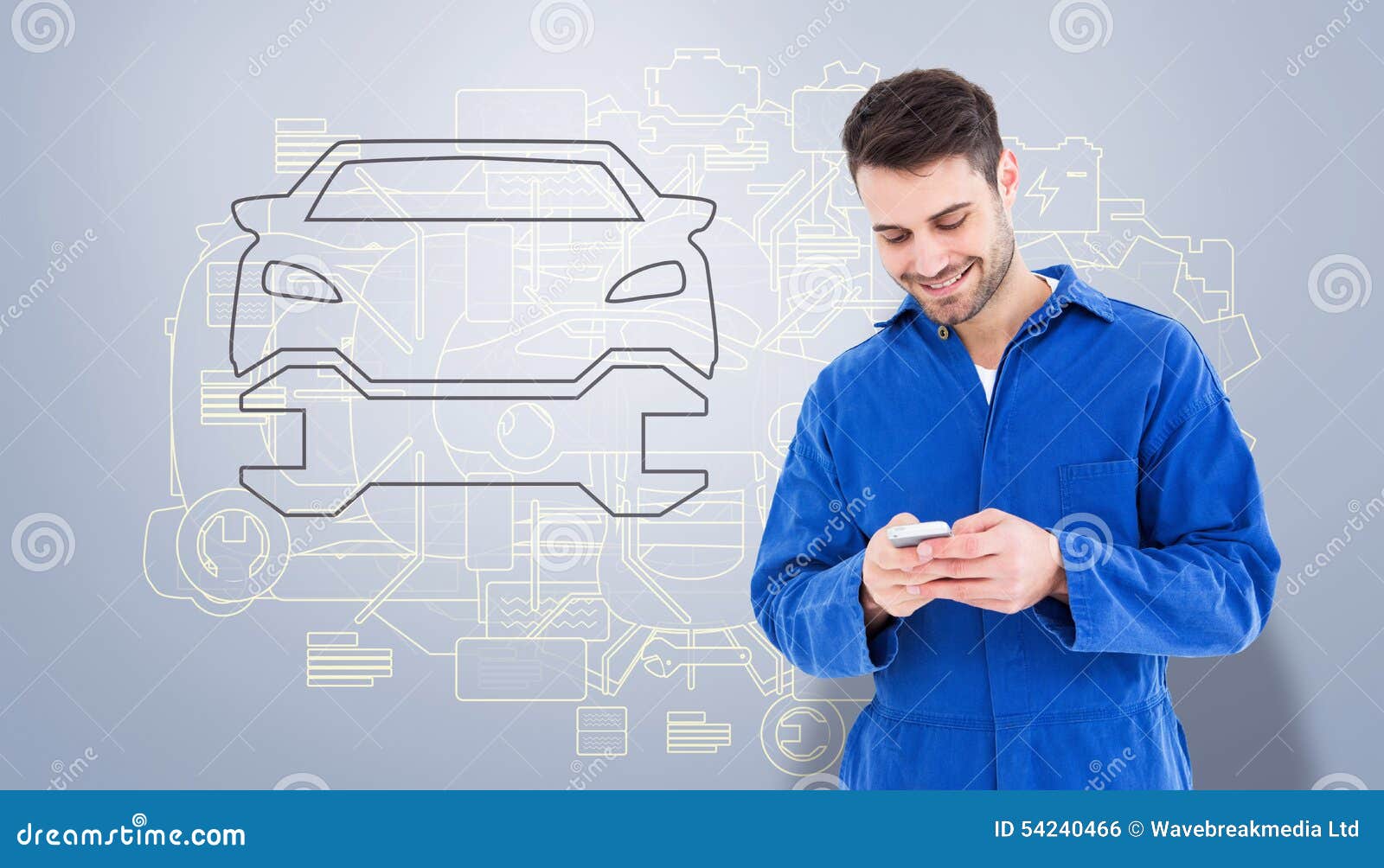 Composite Image of Male Mechanic Text Messaging through Mobile Phone ...