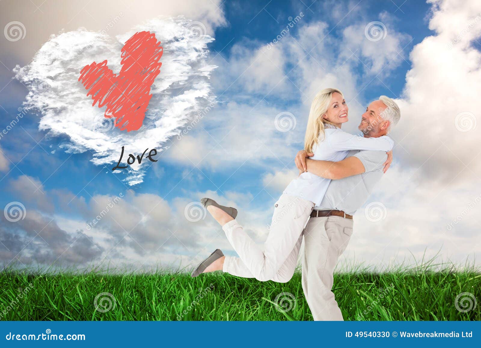 Composite Image of Man Picking Up His Partner while Hugging Here Stock ...