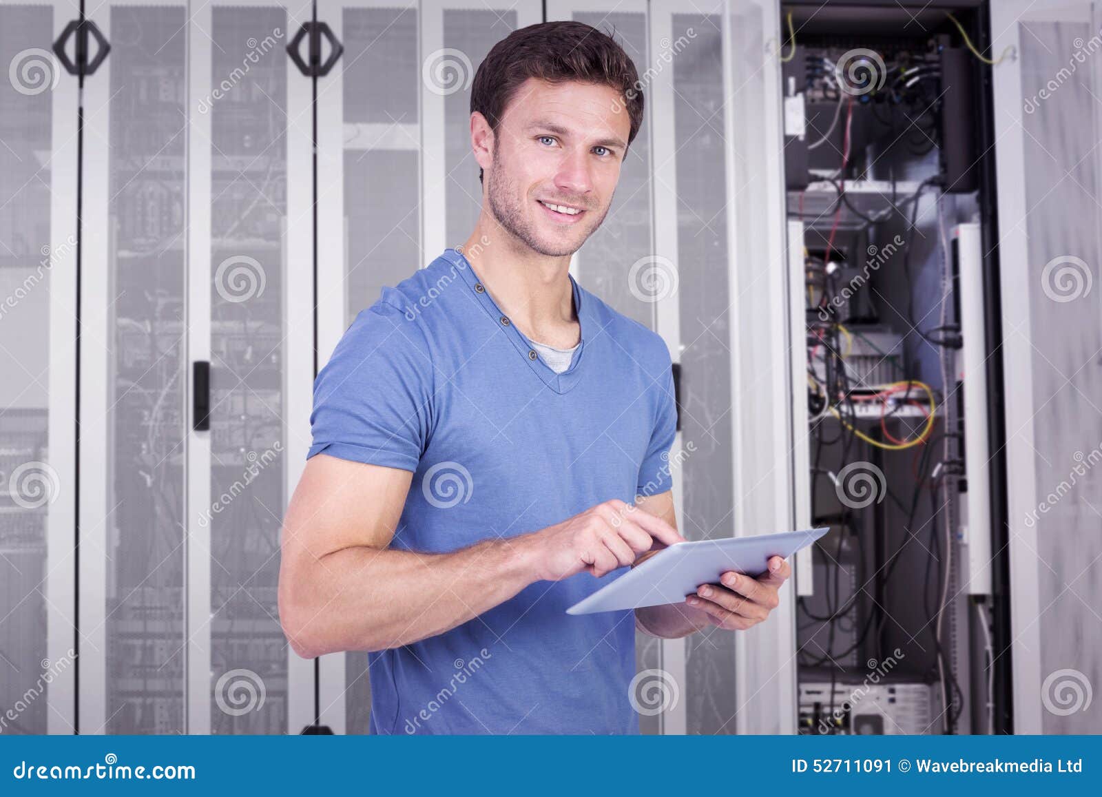 Composite Image of Man Scrolling through Tablet Pc Stock Image - Image ...