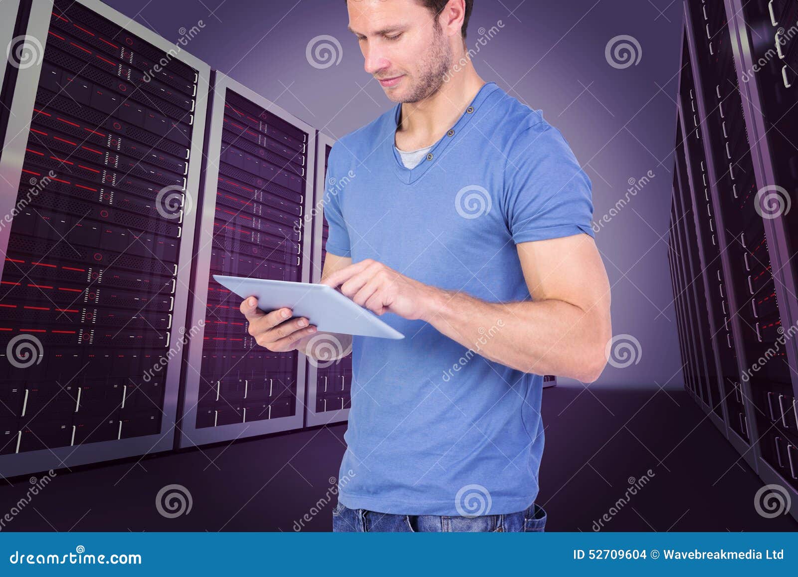 Composite Image of Man Scrolling through Tablet Pc Stock Illustration ...