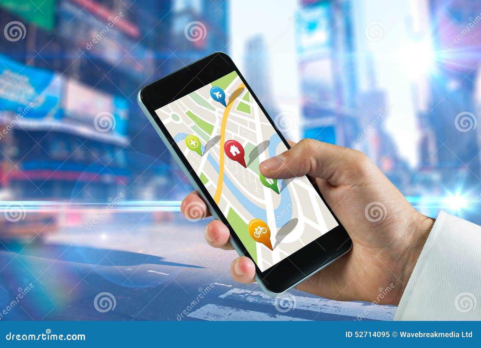 Composite Image of Man Using Map App on Phone Stock Illustration ...